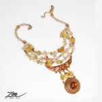 Collier arlequin orange bijou or pierre jaune citrine | Bijoux Zor Paris
